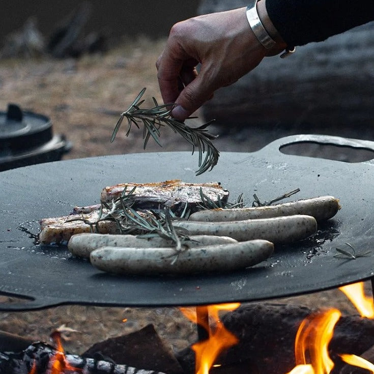 Round Cast Iron Pan Plate BBQ Grill with Legs - Bell Tent Sussex ...